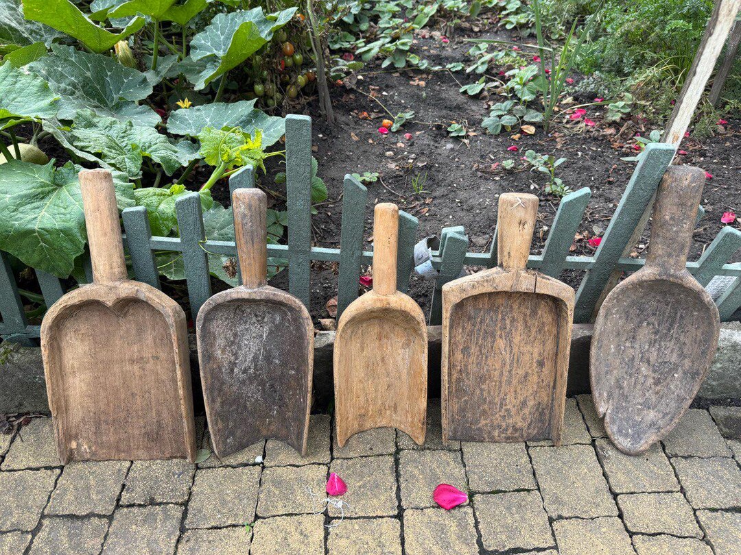 Set of 5 Antique Wooden Scoops - Ladle Grains - Ethnic Dipper - Rustic ...