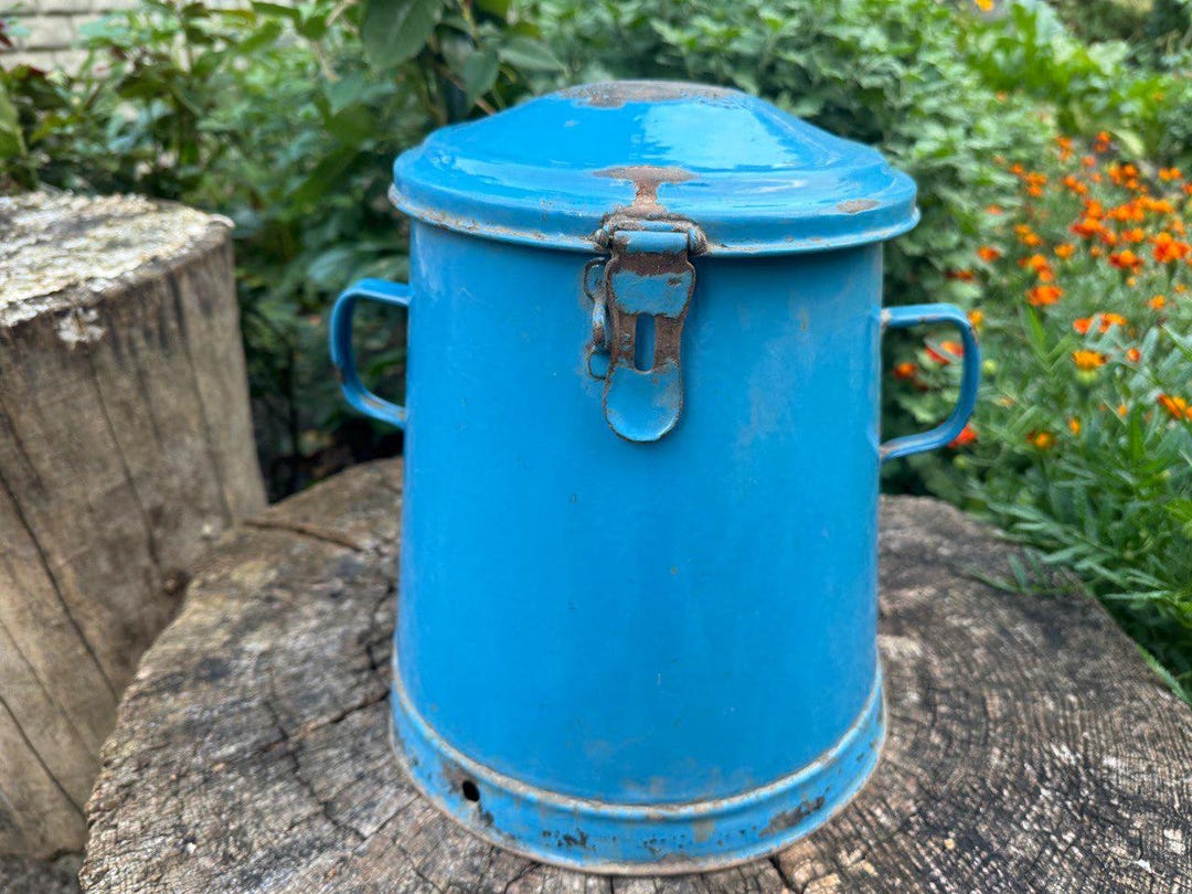 Enamel Blue Container - Antique Bucket - Kitchen Decor - Farmhouse ...