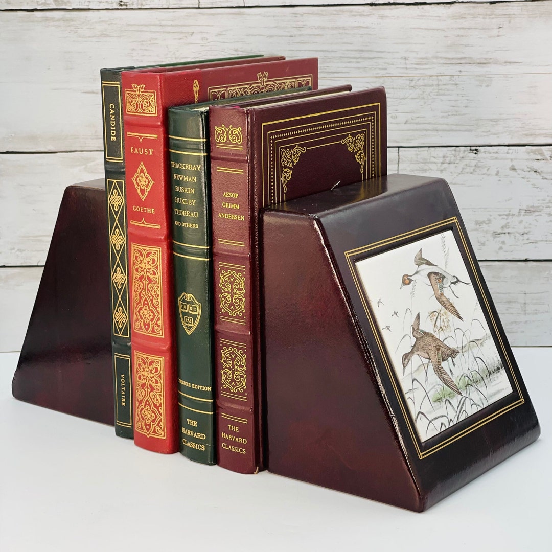 Antique Bookends Decorative Bookshelf Decor Leather & Ceramic Flying ...