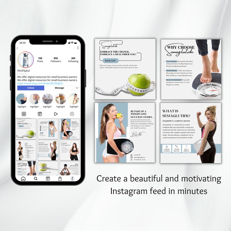 Semaglutide Weight Loss Instagram Posts: Canva Template (instant ...