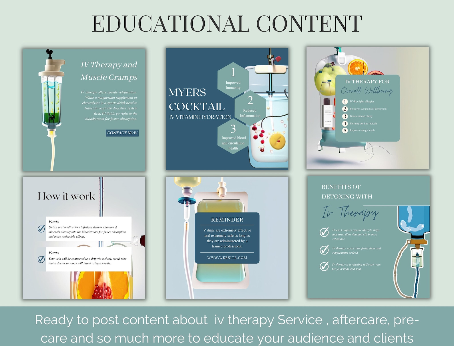 IV Therapy Instagram Templates - Canva Editable Templates - Etsy