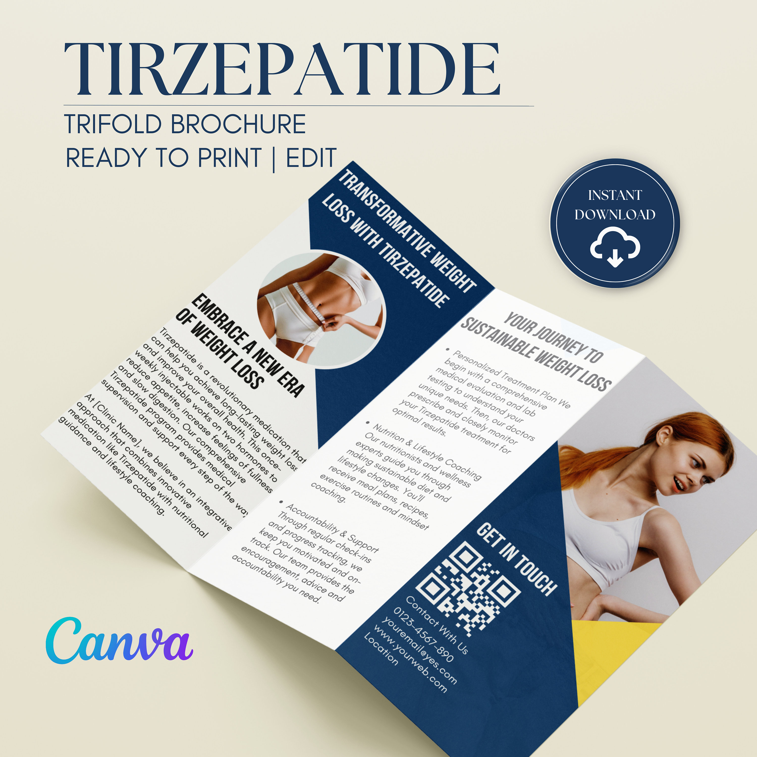 Tirzepatide Weight Loss Trifold Brochure: Editable Canva Template (8.5 ...