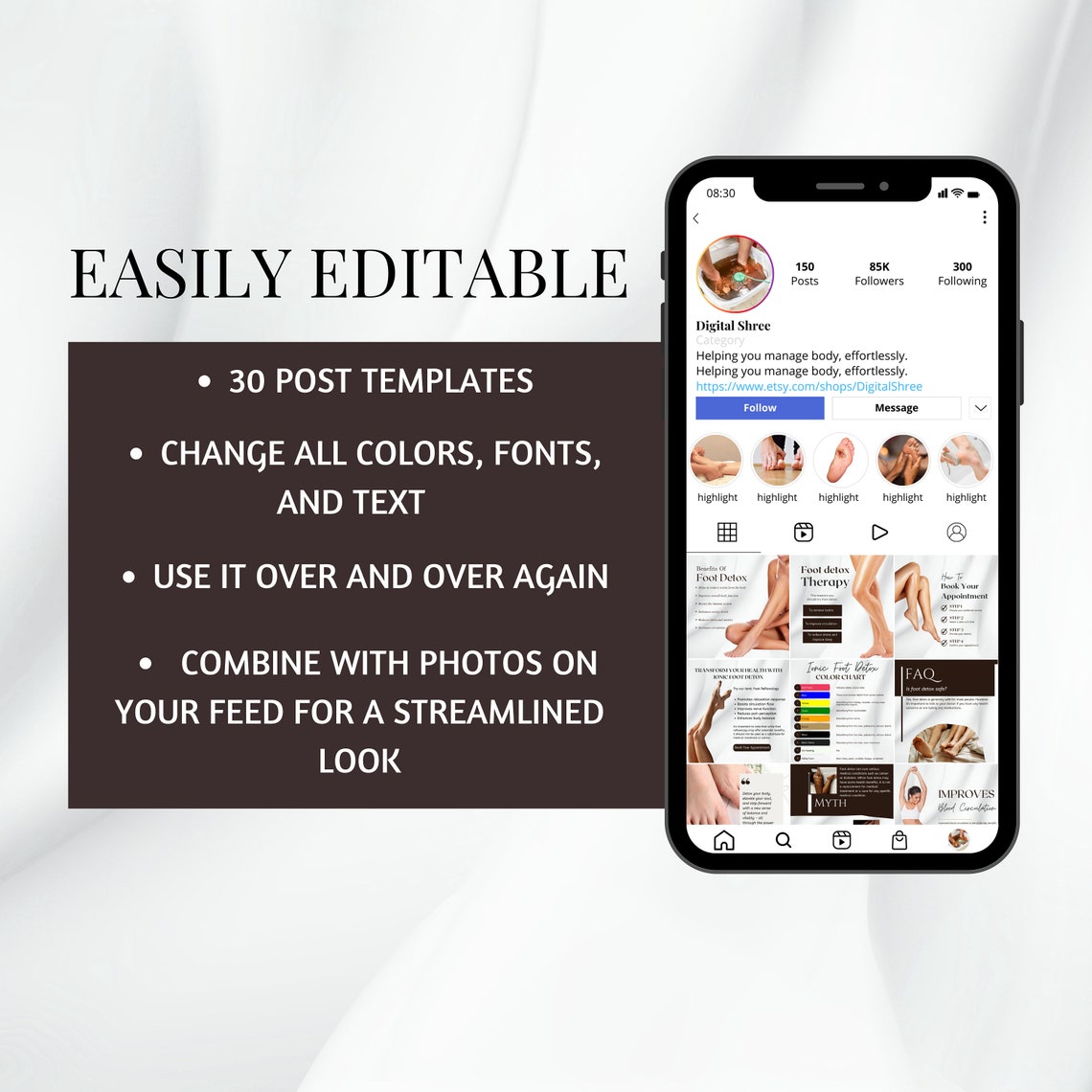 Foot Detox Social Media Posts: Editable Canva Templates (digital ...