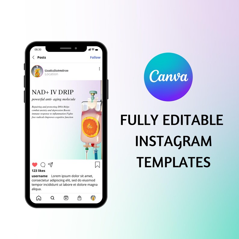IV Therapy Instagram Templates - Intravenous Canva Editable Templates ...