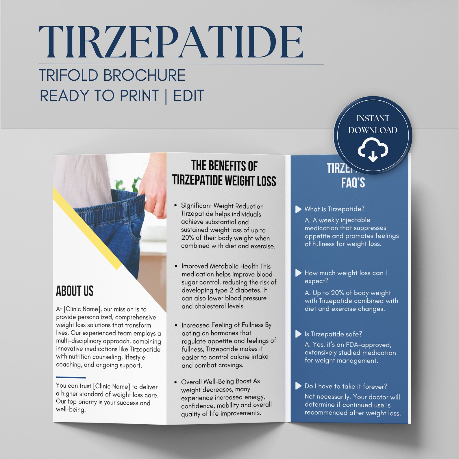 Tirzepatide Weight Loss Trifold Brochure: Editable Canva Template (8.5 ...