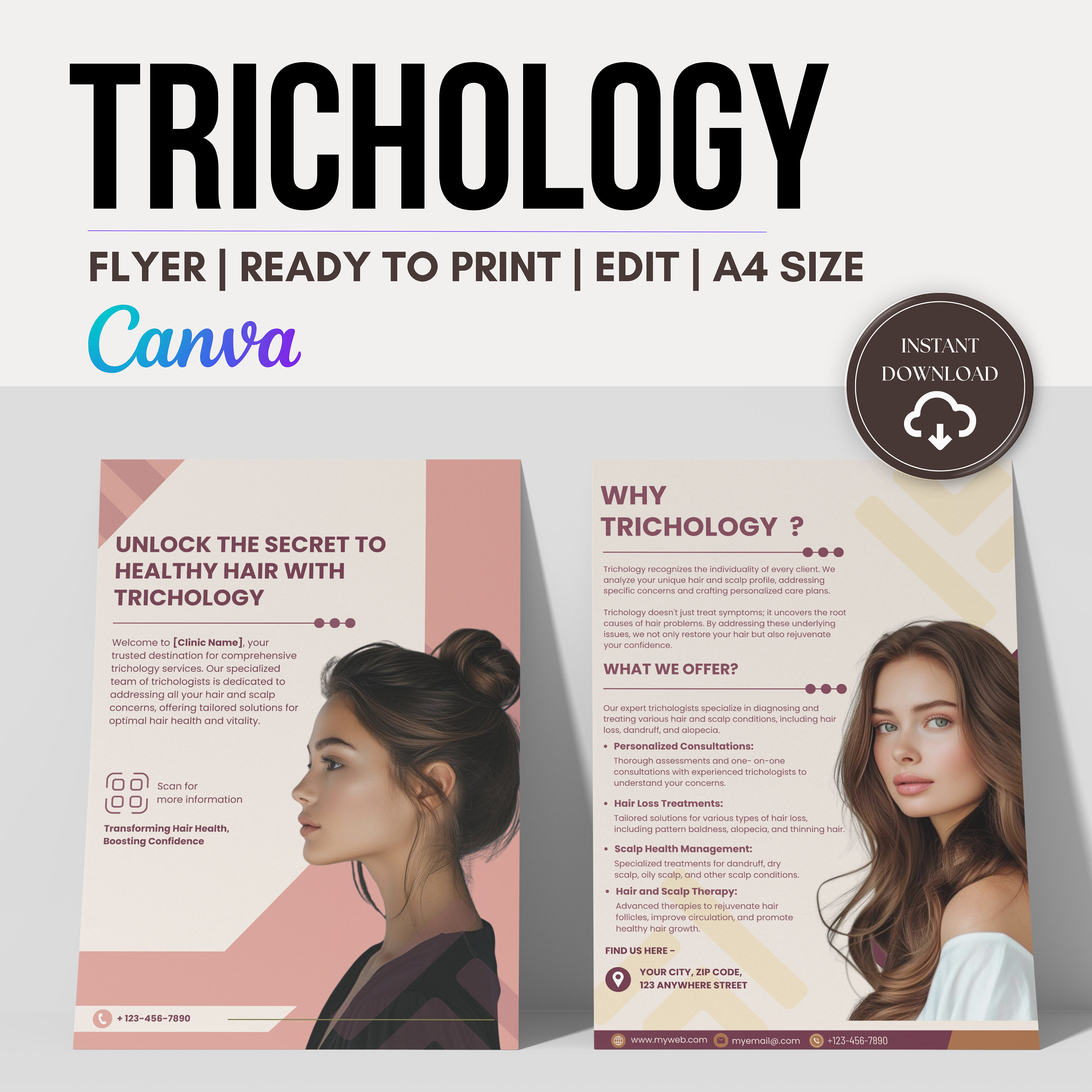 Trichology Clinic Flyer: Hair & Scalp Treatment, A4 Canva Template ...