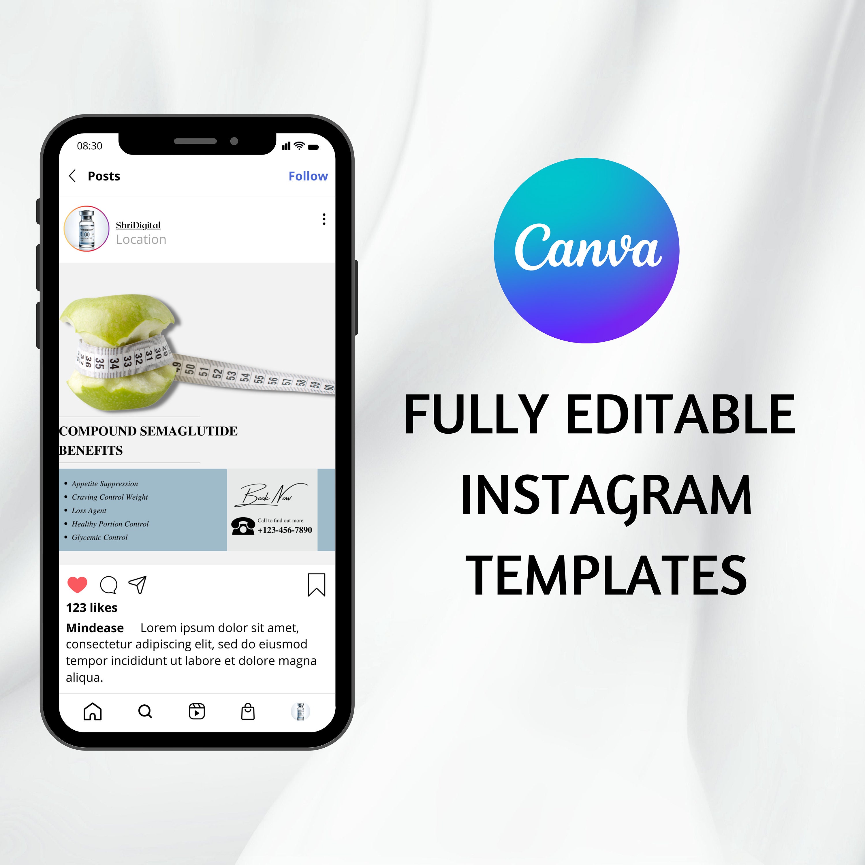Semaglutide Weight Loss Instagram Posts: Canva Template (instant ...