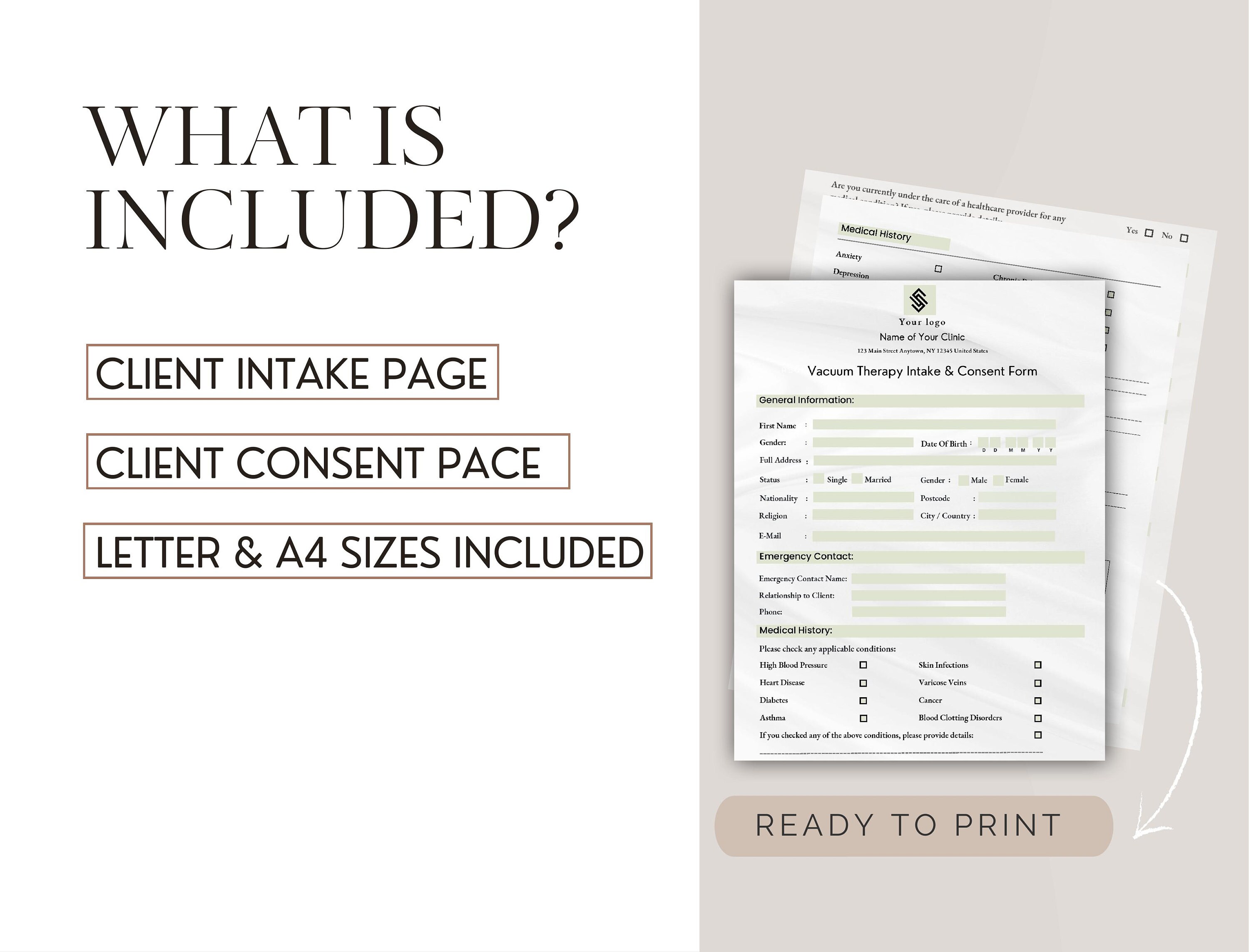 Vacuum Therapy Consent Form & Intake Form Butt Lift Intake - Etsy