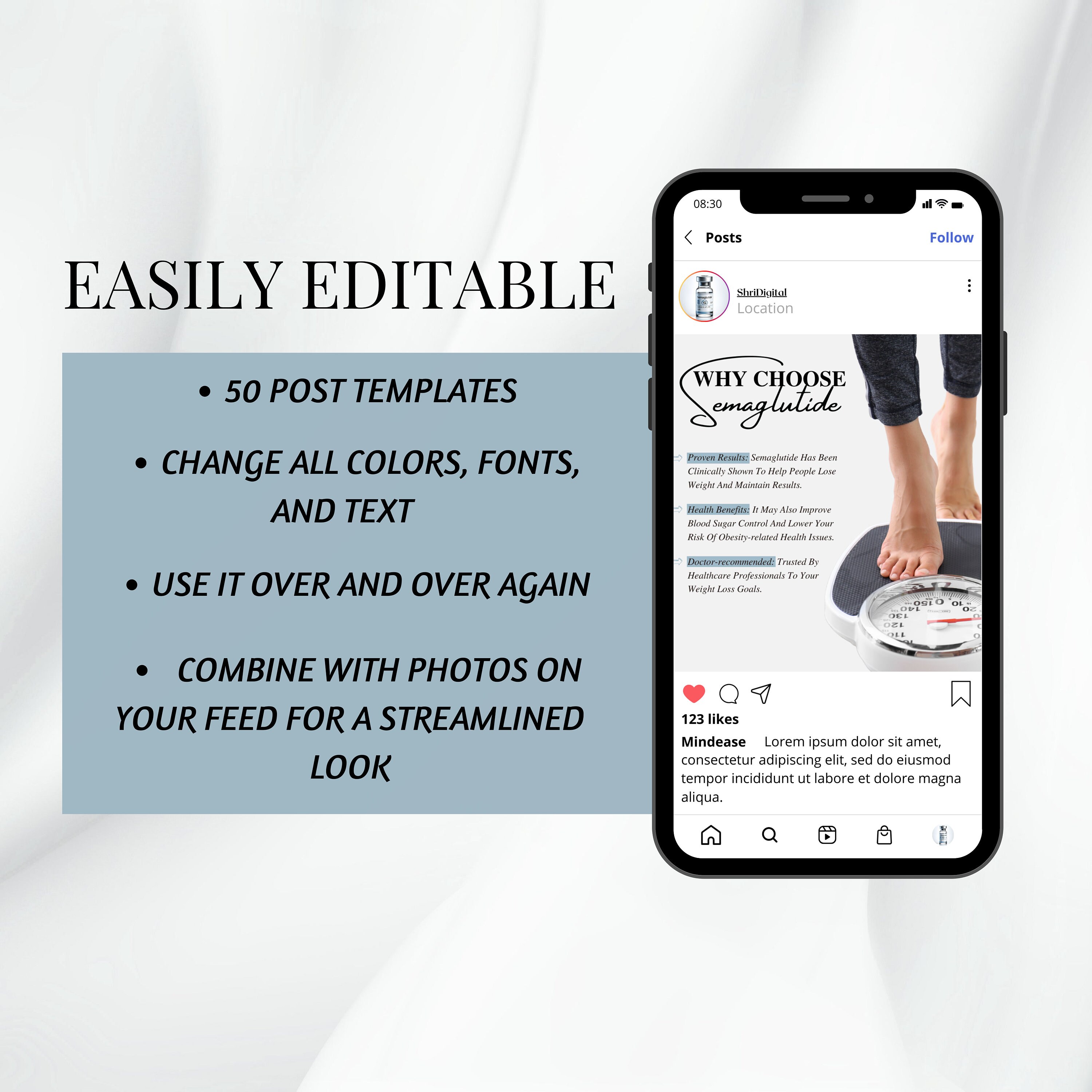 Semaglutide Weight Loss Instagram Posts: Canva Template (instant ...