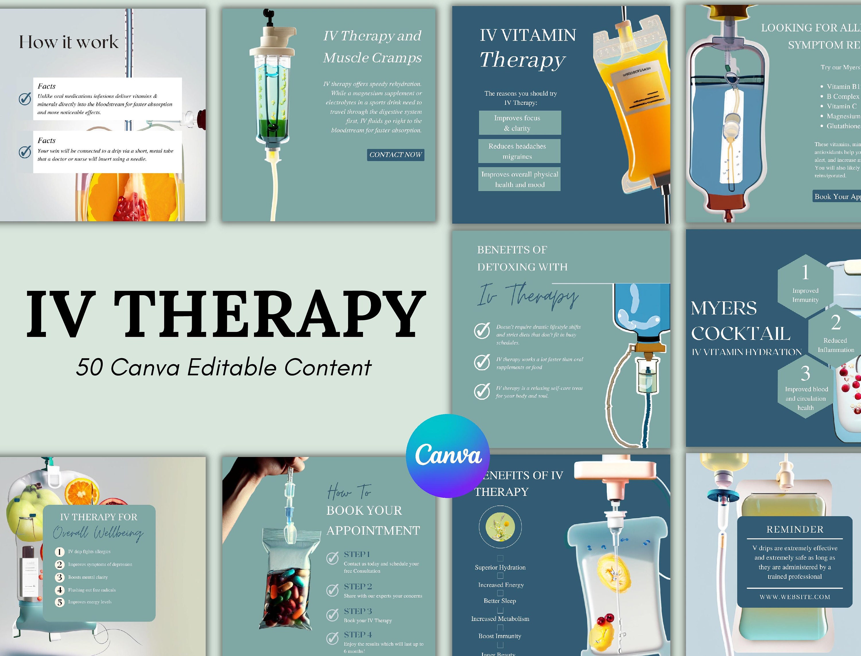 IV Therapy Instagram Templates - Canva Editable Templates - Etsy