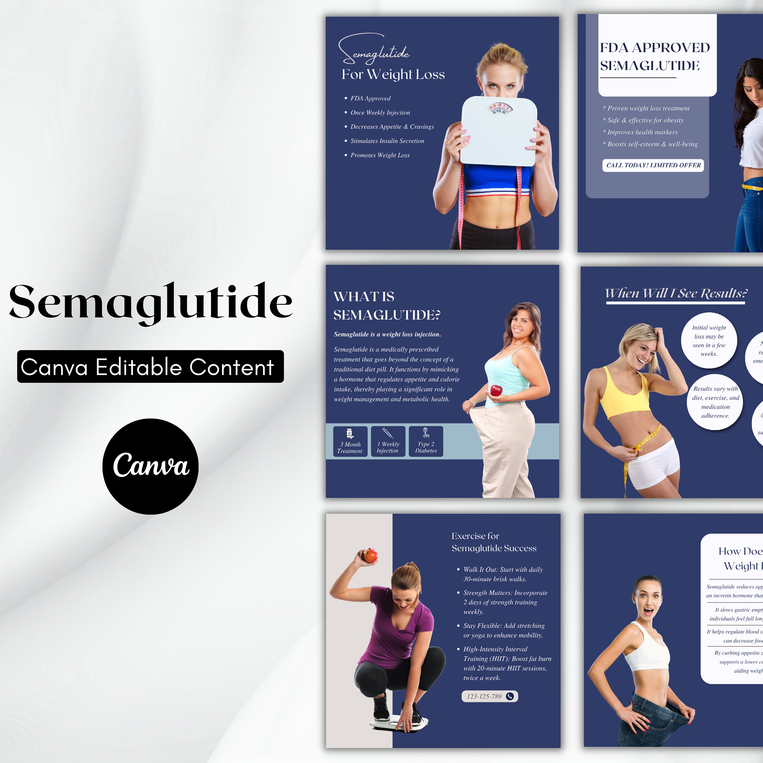 Semaglutide Weight Loss Instagram Posts: Canva Template (instant ...