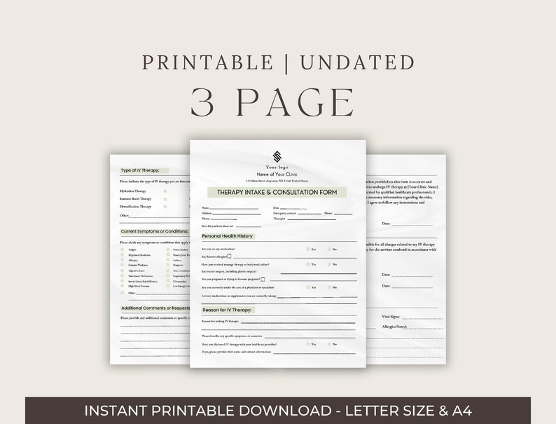 IV Therapy Intake & Consent Form: Canva Editable Template - Etsy
