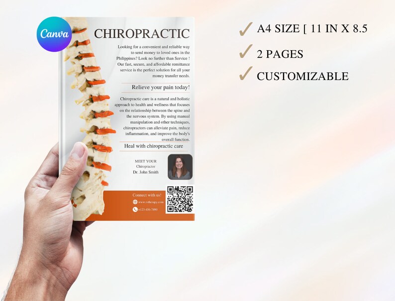 Chiropractor Flyer Canva Template - A4 Size, Editable & Professional - Etsy