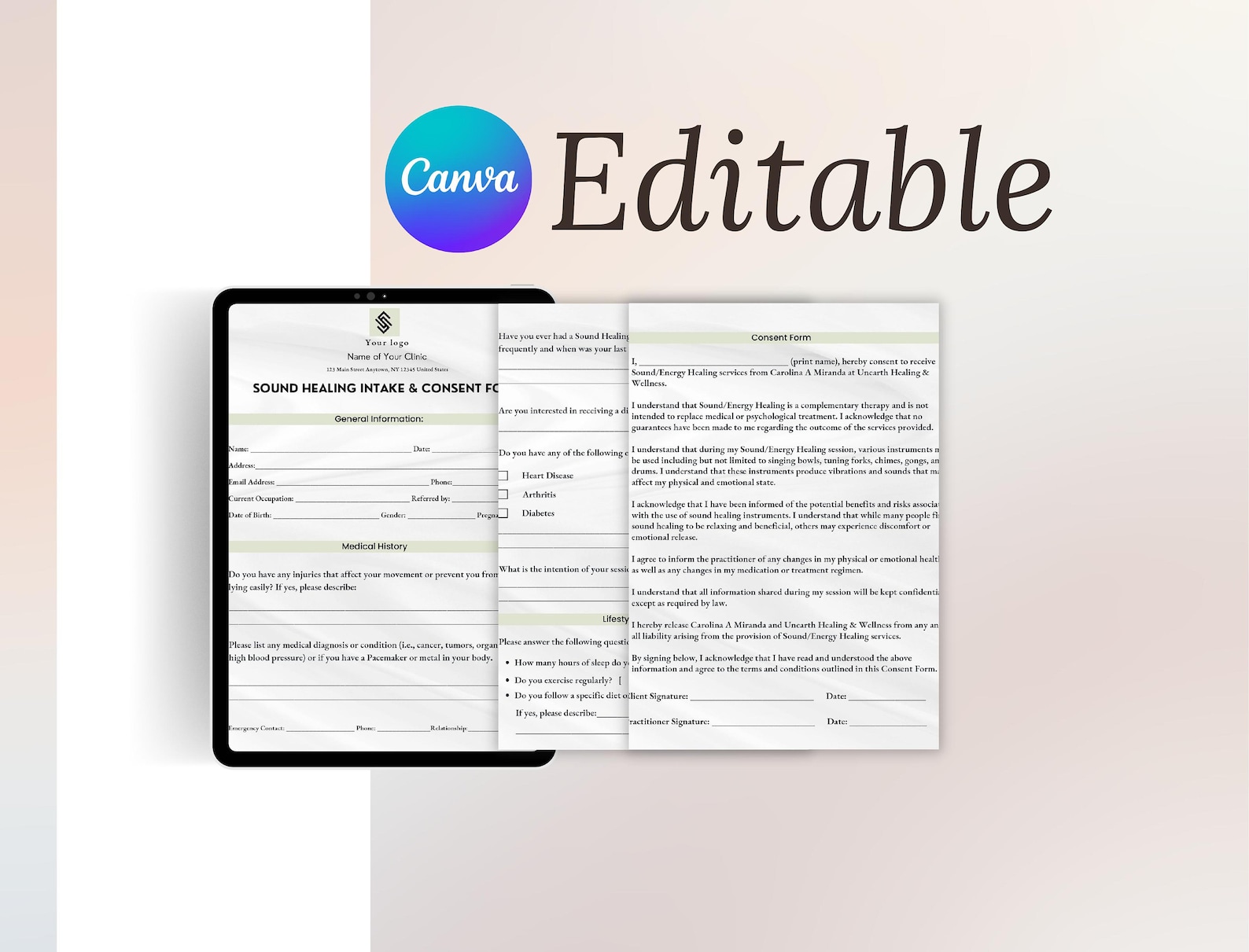 Sound Healing Intake Form: Energy Healing Consent (canva Template) - Etsy