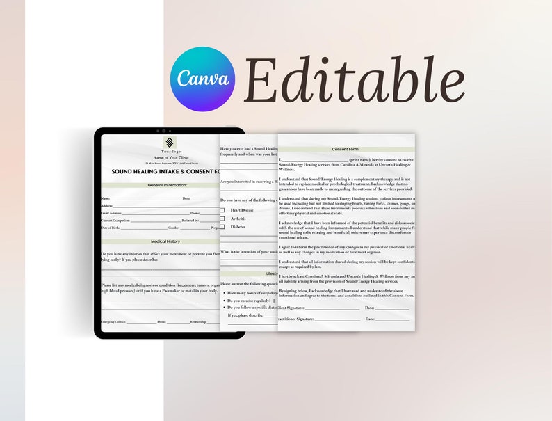 Sound Healing Intake Form: Energy Healing Consent (canva Template) - Etsy