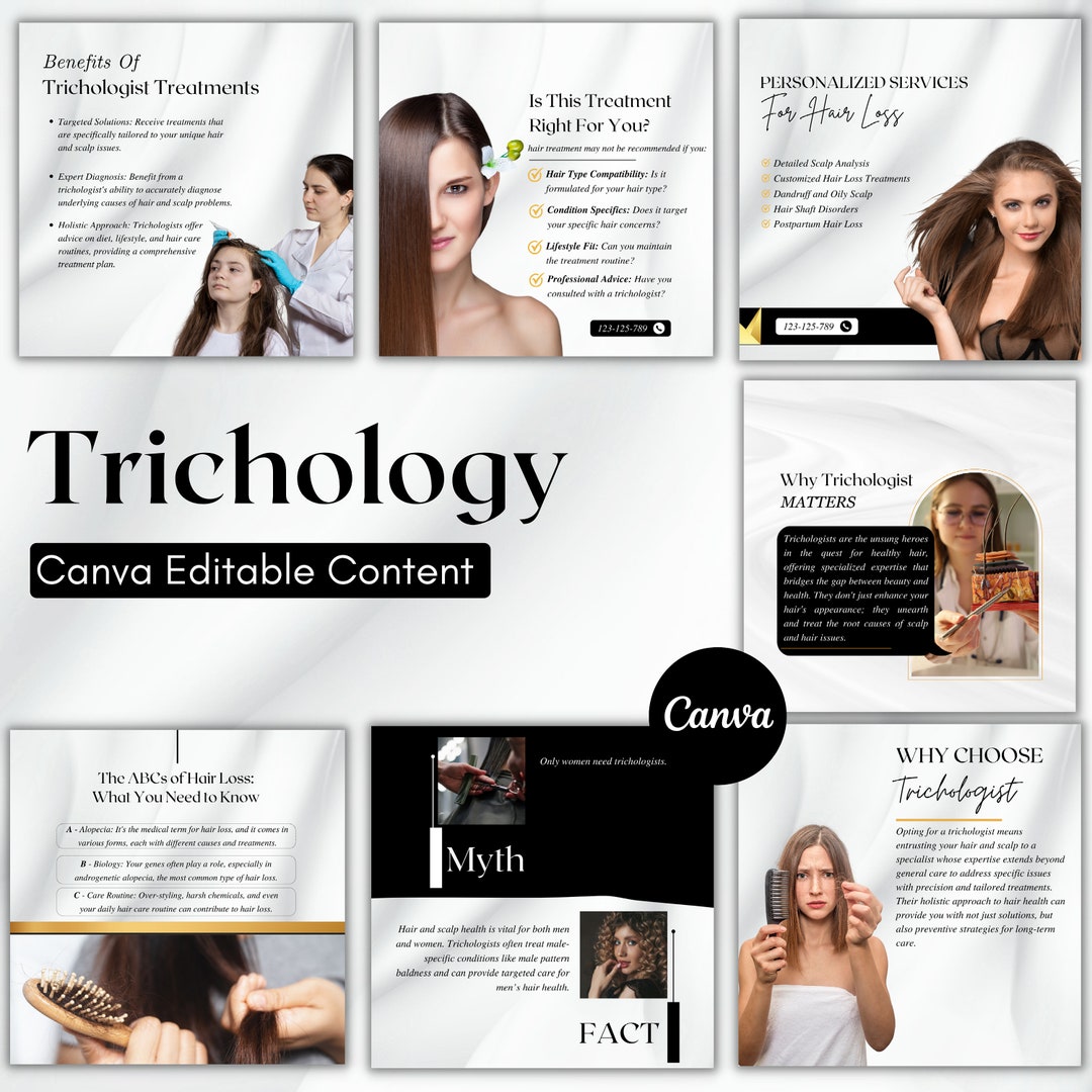 Trichology Instagram Post Canva Templates - Editable Social Media Kit ...