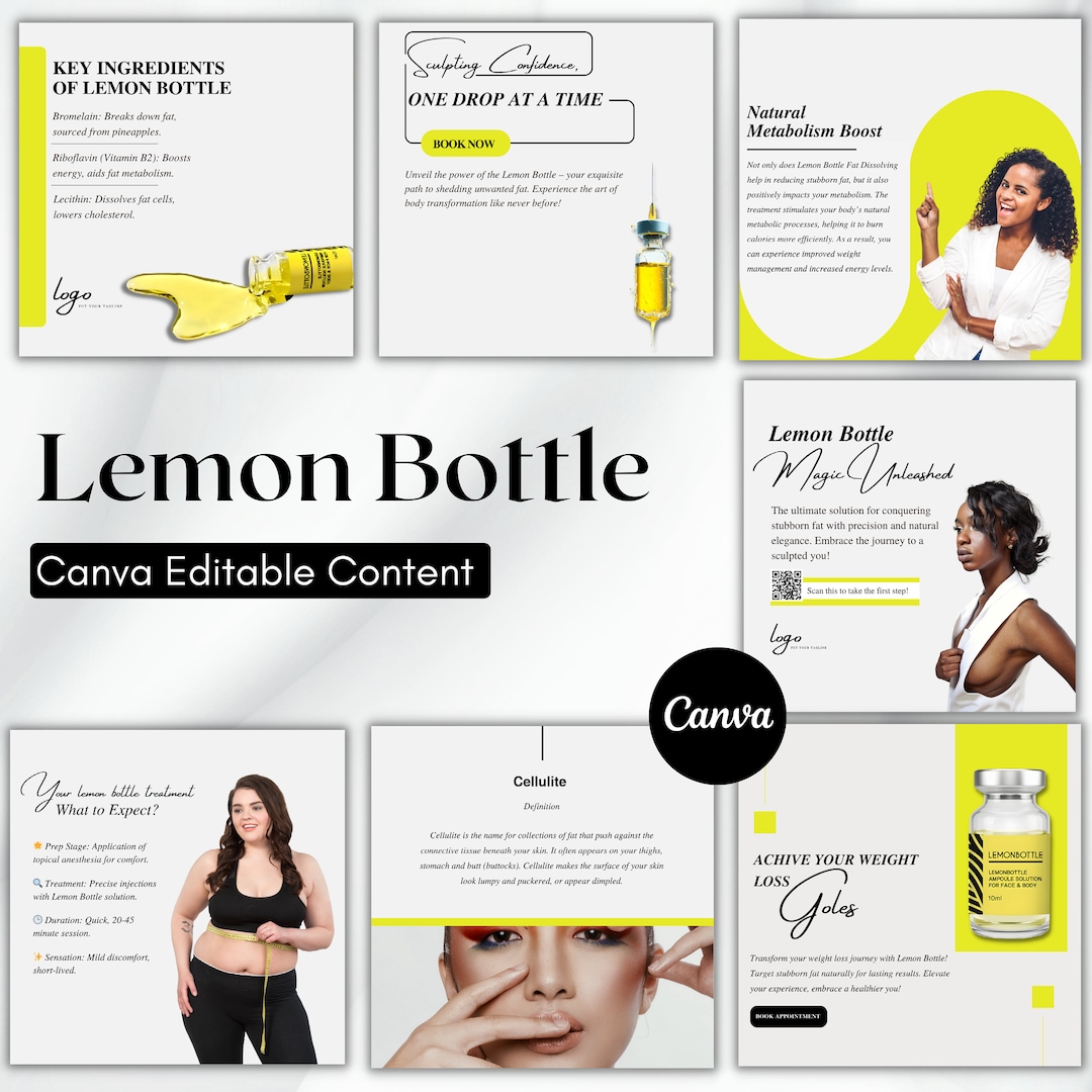 Lemon Bottle Canva Templates: Fat Dissolving Social Media Kit - Etsy