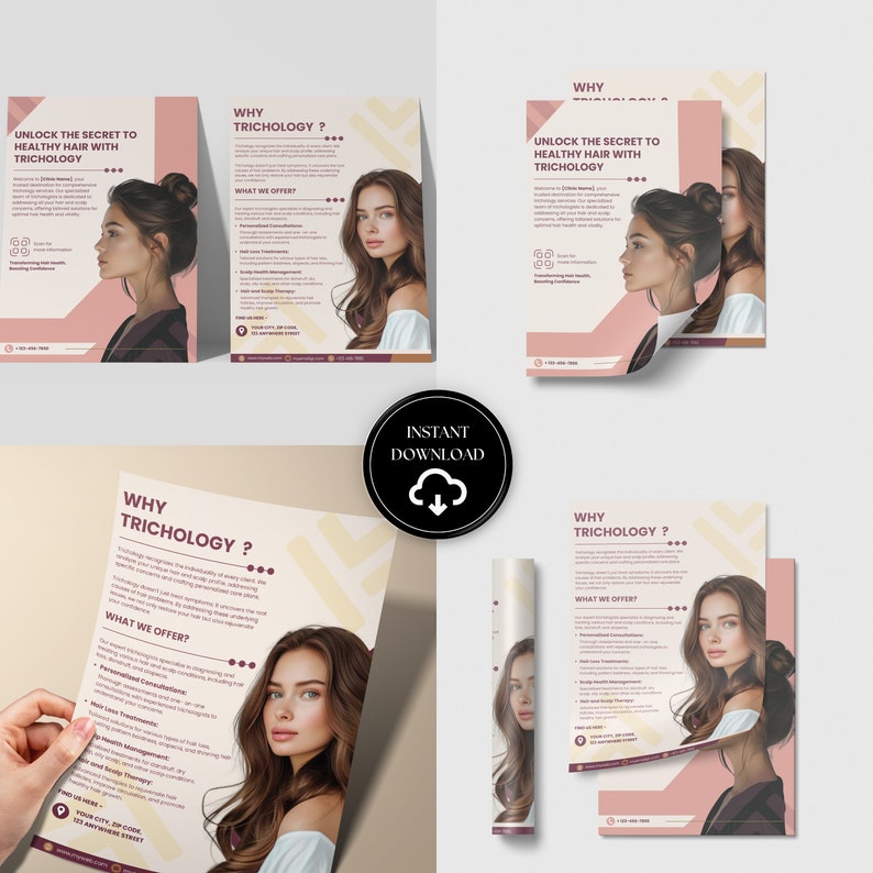 Trichology Clinic Flyer: Hair & Scalp Treatment, A4 Canva Template ...