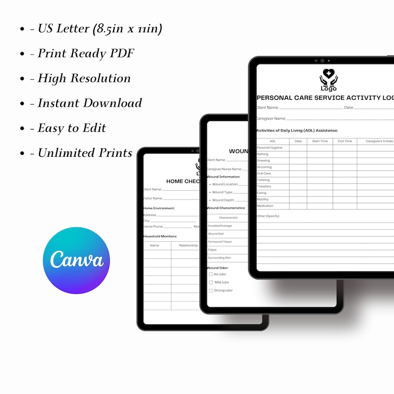 Home Care Business Form Bundle - 12 Standard Editable Canva Forms ...