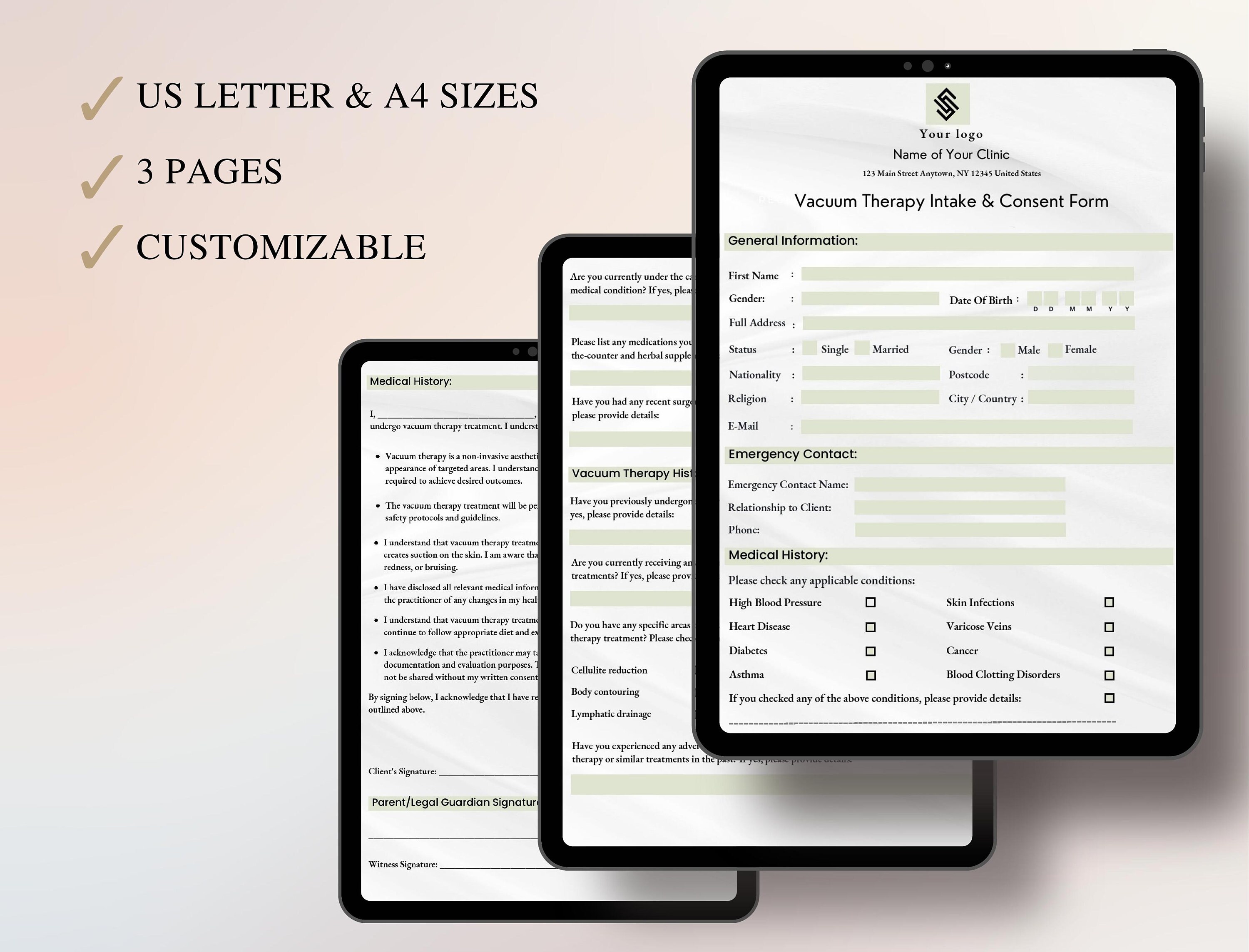 Vacuum Therapy Consent Form & Intake Form Butt Lift Intake - Etsy