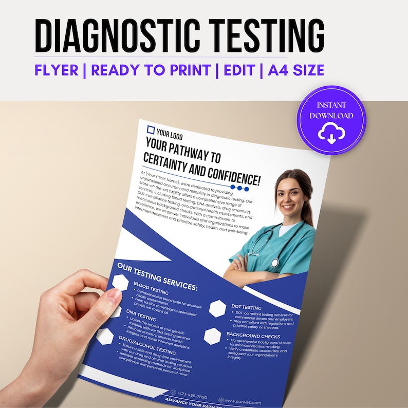 Diagnostic Testing Flyer Template: Blood, DNA, Background Checks (A4 ...