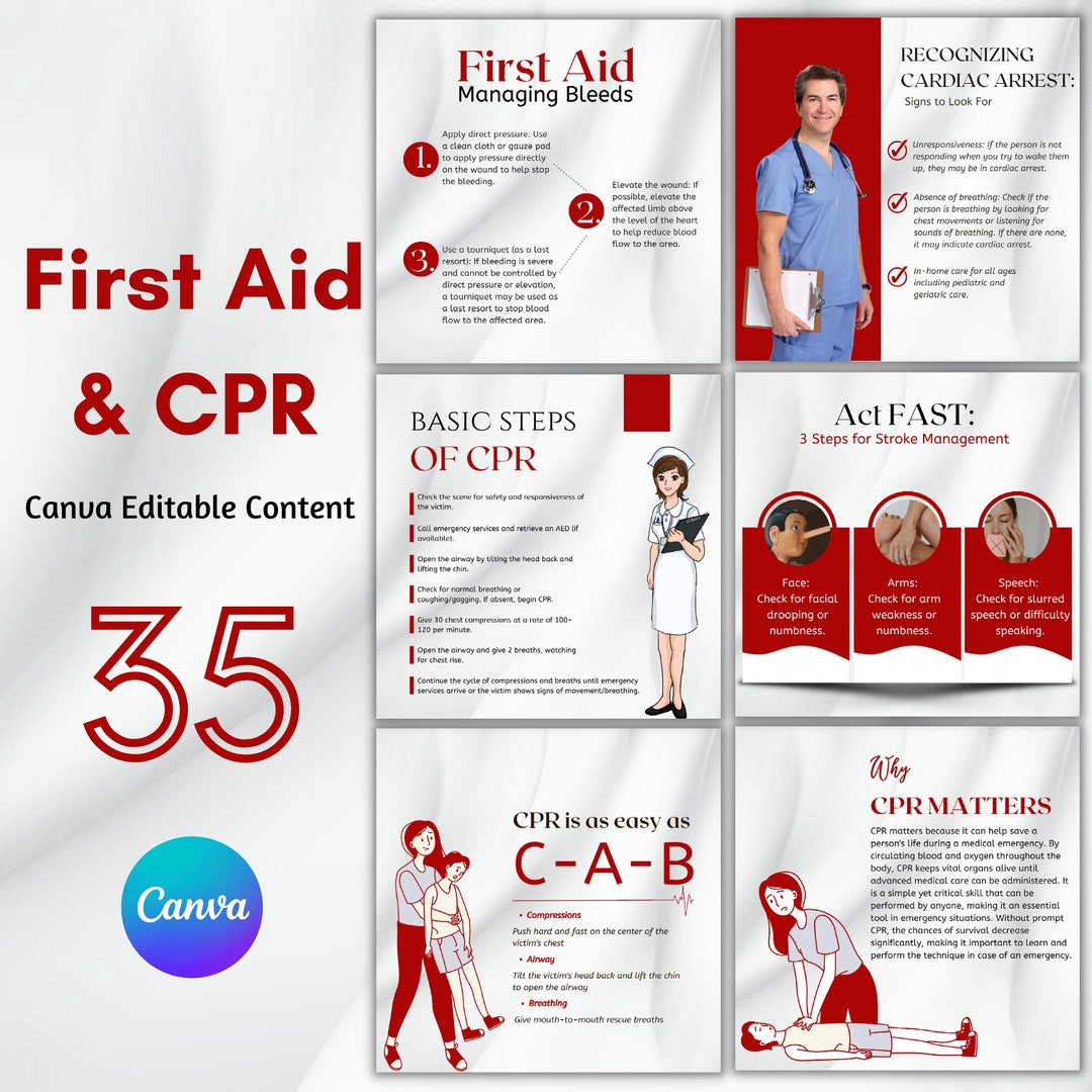 CPR & First Aid Instagram Templates: Editable Canva Posts (35) - Etsy