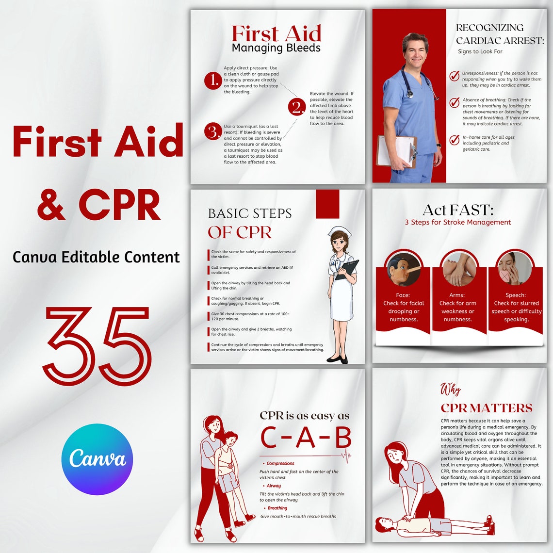 CPR & First Aid Instagram Templates: Editable Canva Posts (35) - Etsy