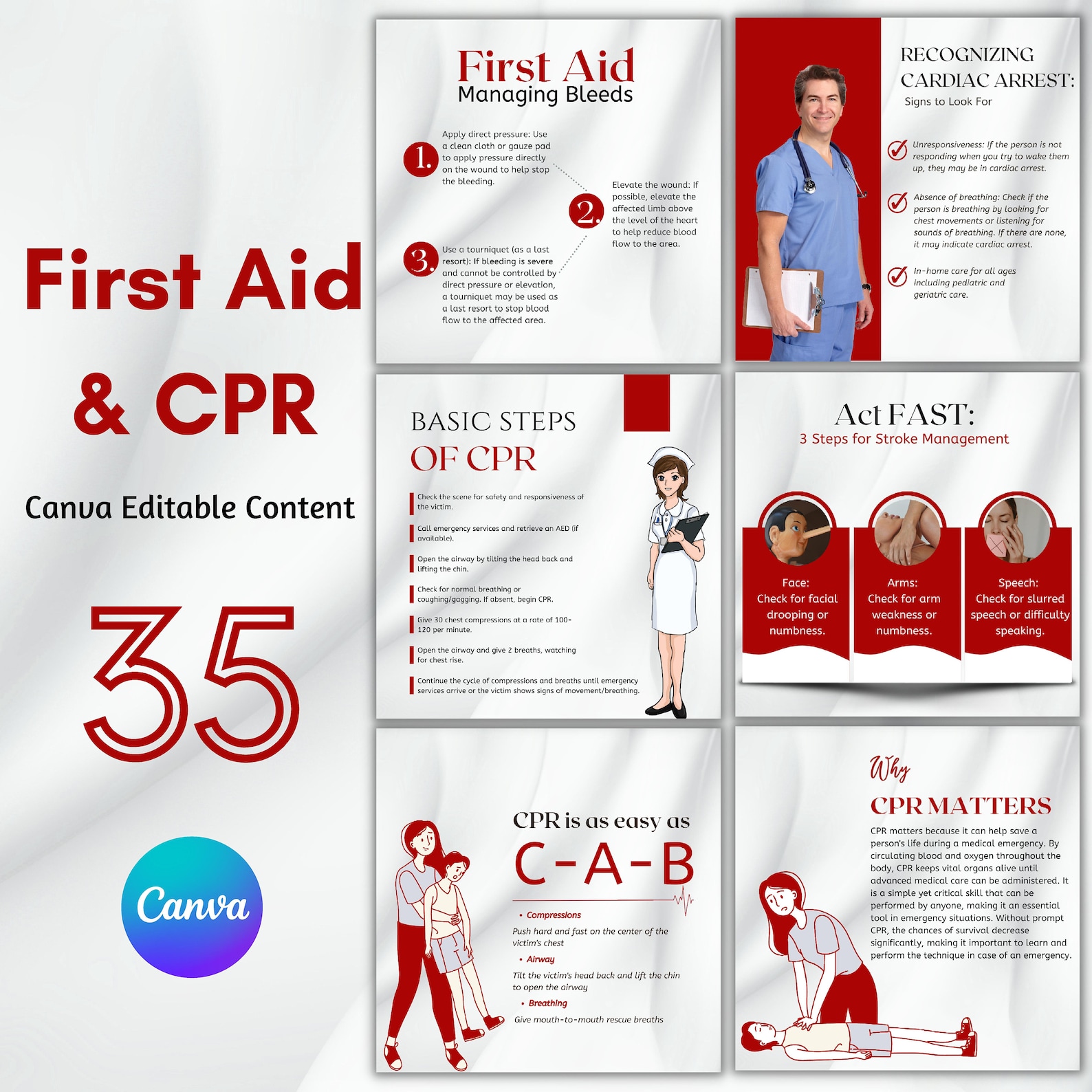 CPR & First Aid Instagram Templates: Editable Canva Posts (35) - Etsy