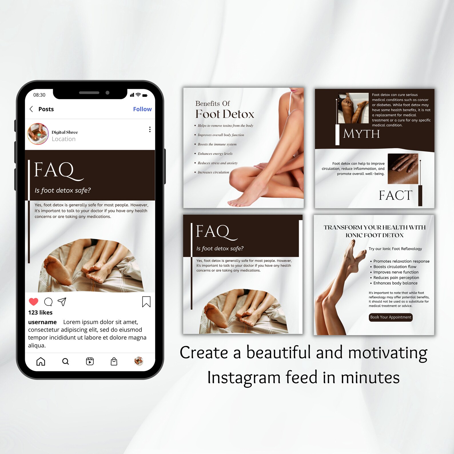 Foot Detox Social Media Posts: Editable Canva Templates (digital ...