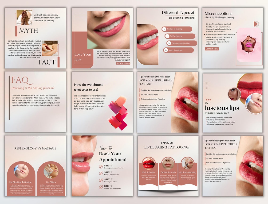 Lip Blush Tattoo Canva Templates: PMU Social Media Posts - Etsy