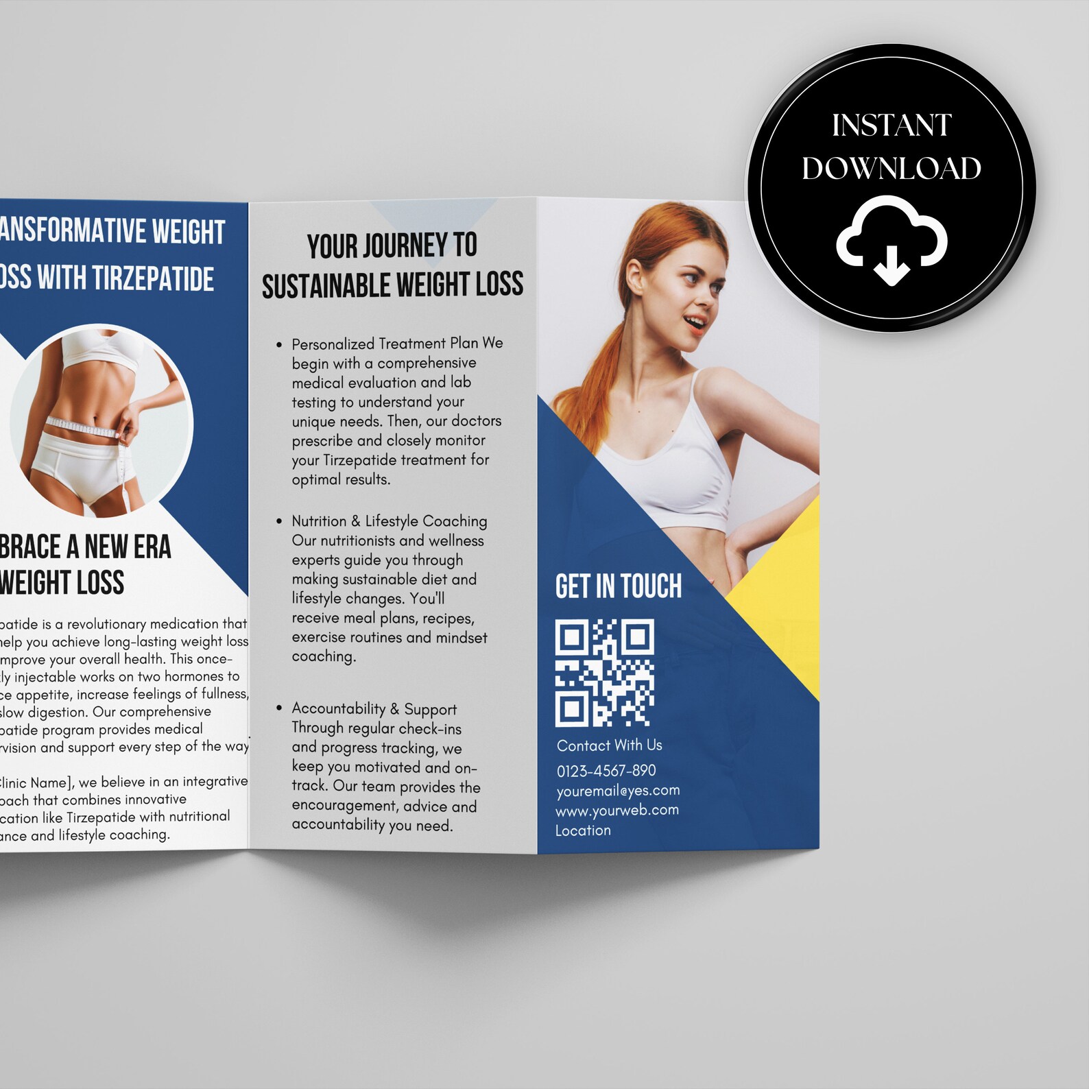 Tirzepatide Weight Loss Trifold Brochure: Editable Canva Template (8.5 ...