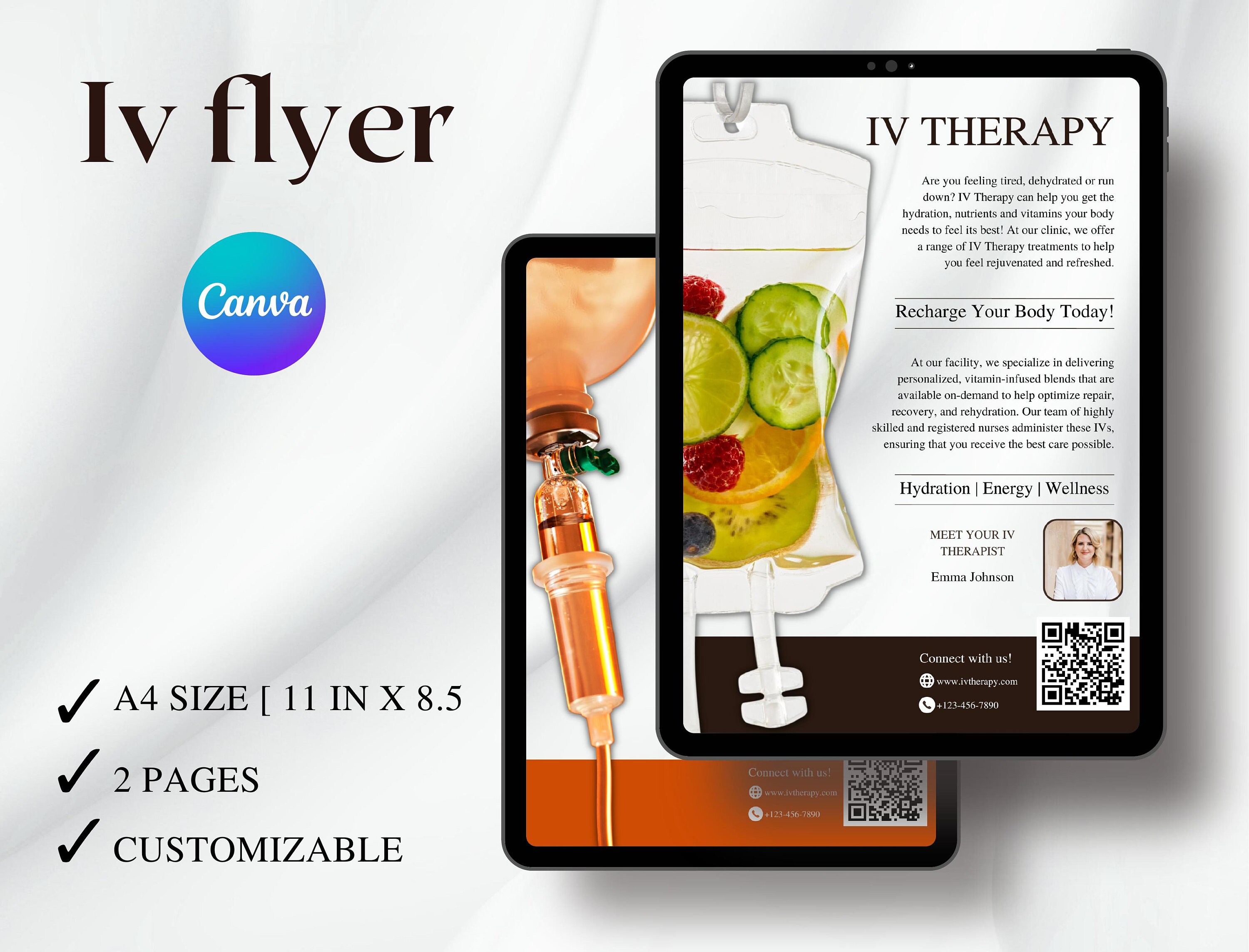 Iv Therapy Marketing Bundle - Canva Editable - Etsy
