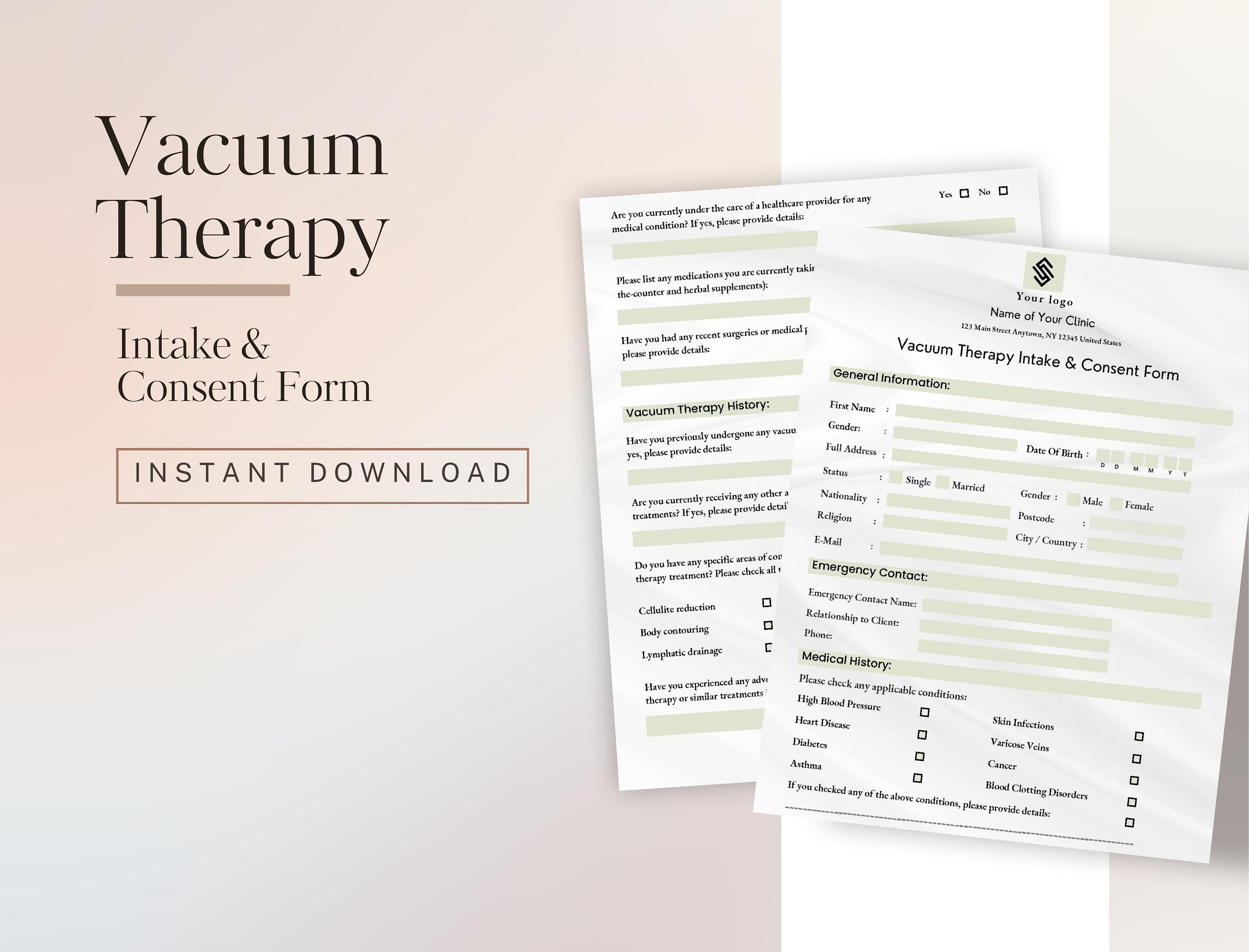 Vacuum Therapy Consent Form & Intake Form Butt Lift Intake - Etsy