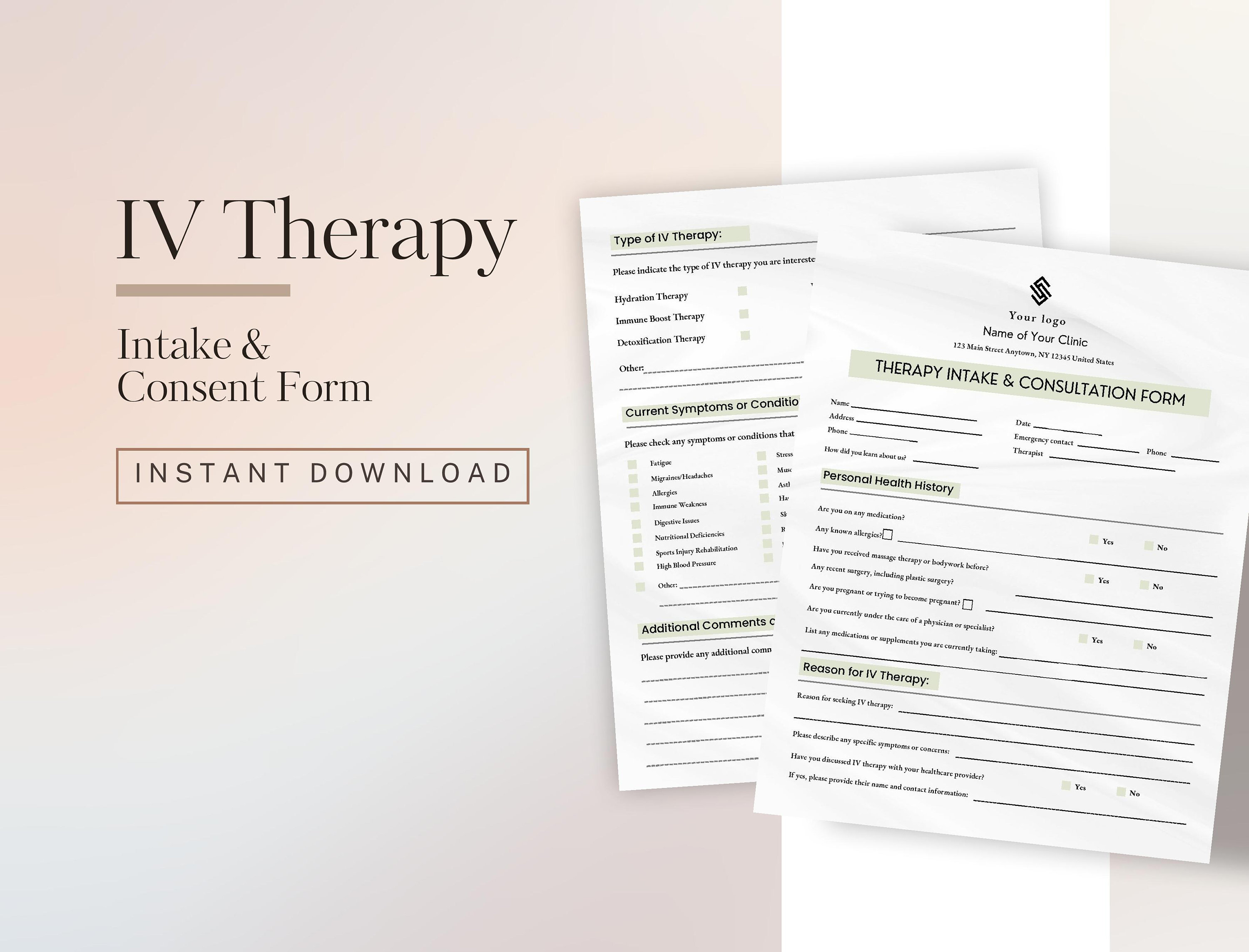 IV Hydration Consent Form | IV Therapy Intake Form | Client ...