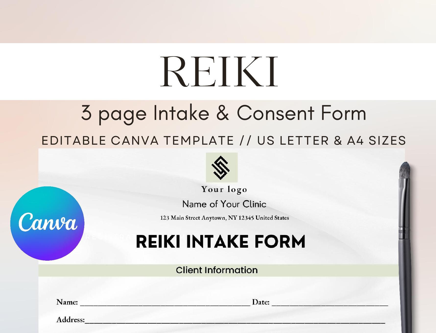 Reiki Intake Form Template for Canva - Printable - Etsy