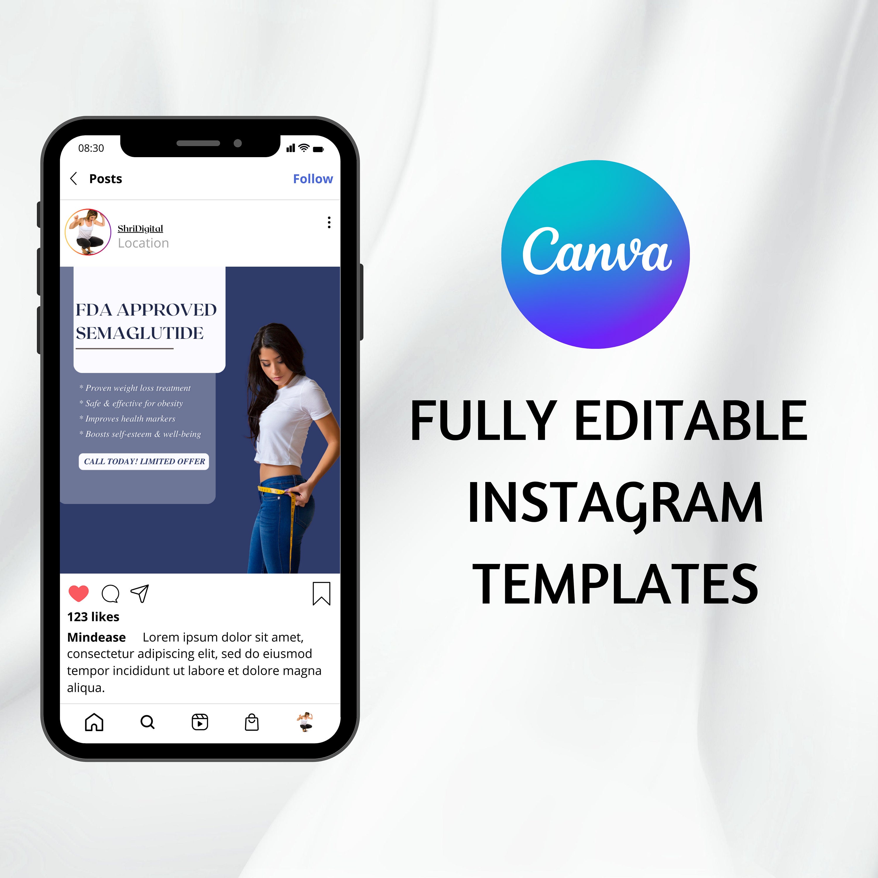 Semaglutide Weight Loss Instagram Posts: Canva Template (instant ...