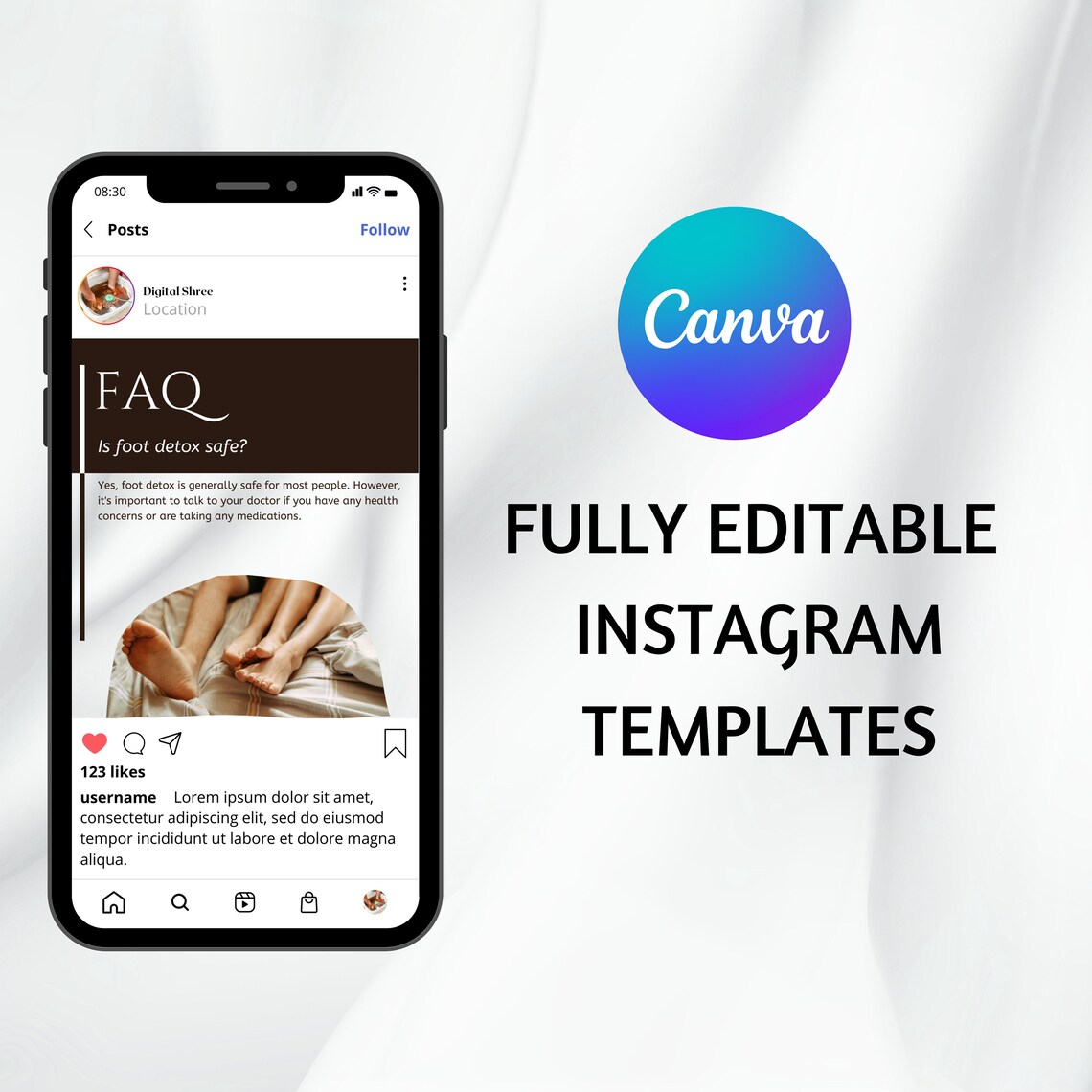 Foot Detox Social Media Posts: Editable Canva Templates (digital ...