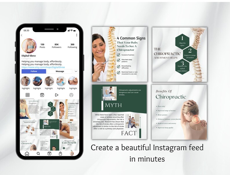 50 Chiropractor Social Media Posts Editable Canva Templates - Etsy