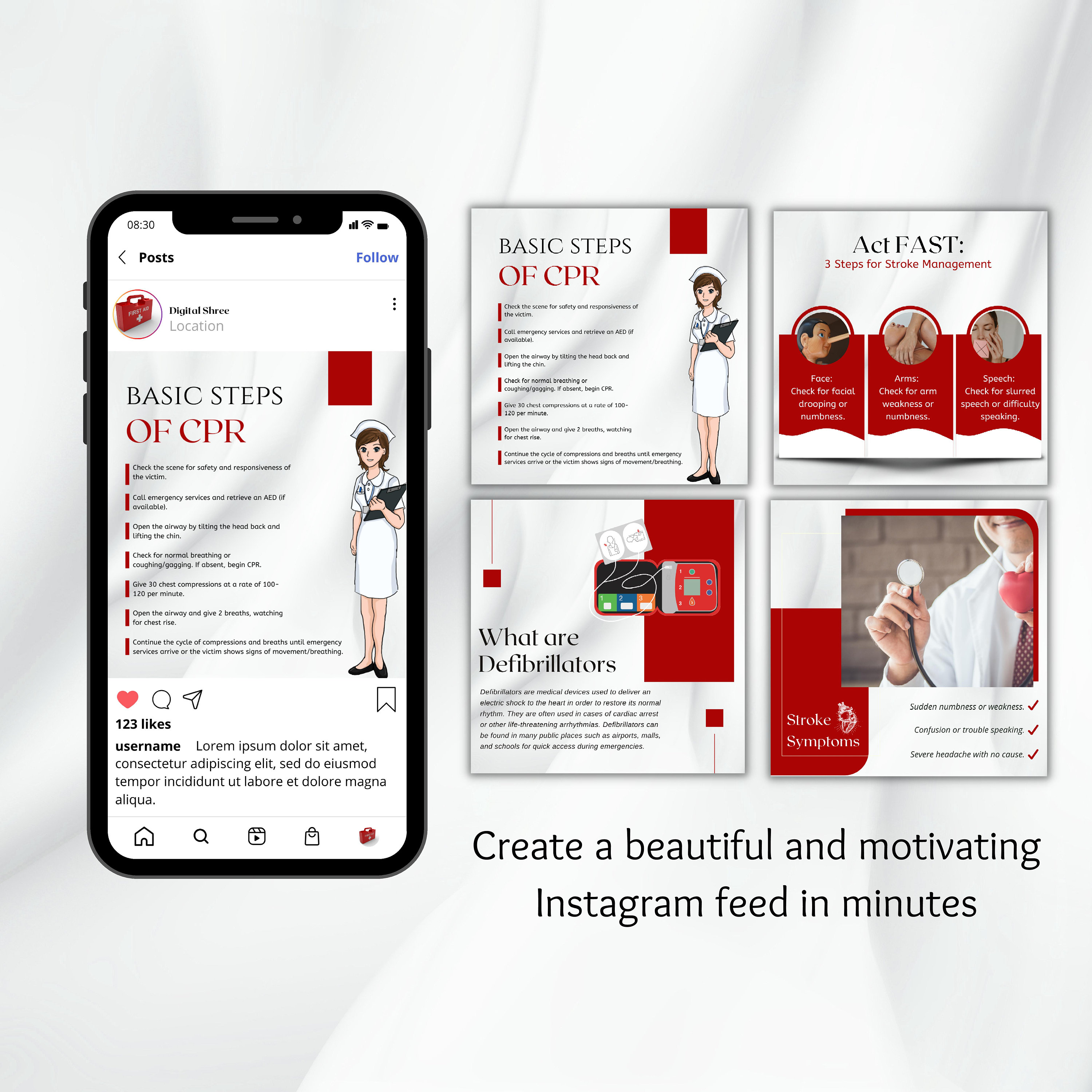 CPR & First Aid Instagram Templates: Editable Canva Posts (35) - Etsy