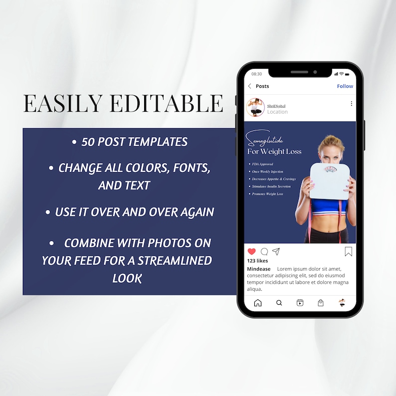 Semaglutide Weight Loss Instagram Posts: Canva Template (instant ...