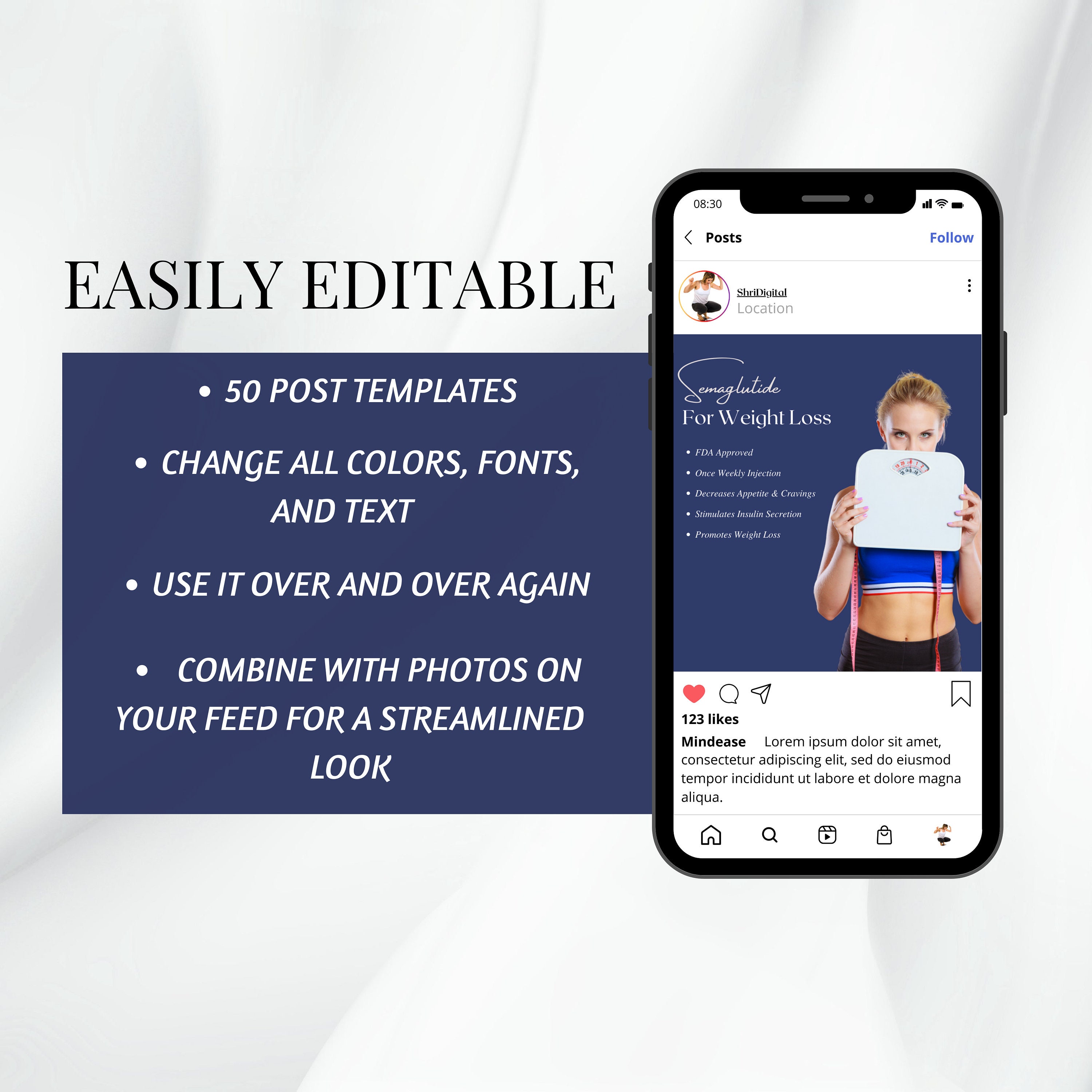 Semaglutide Weight Loss Instagram Posts: Canva Template (instant ...