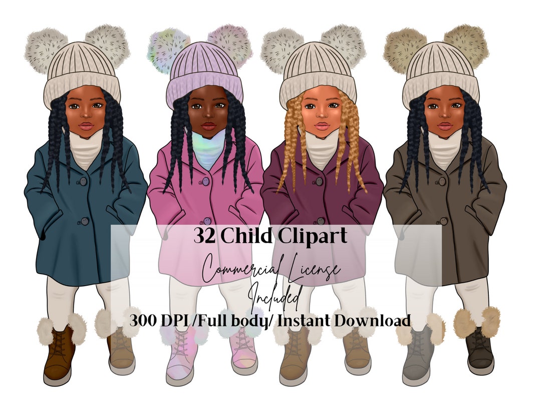 Winter Kids Clipart, Black Girl Clipart, Black Woman Clipart,fashion ...