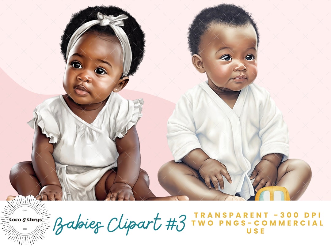 Baby Clipart, Cute Baby Portraits, Black Baby Clipart, Baby Shower ...
