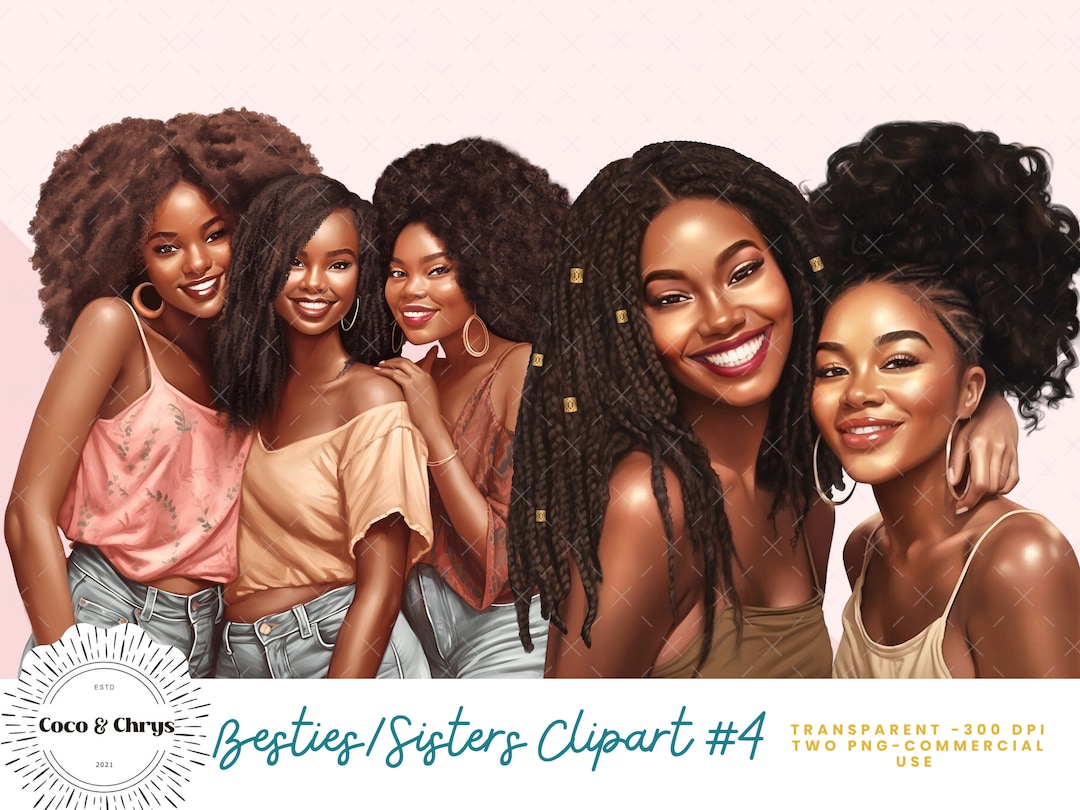 Best Friends Clipart Png, Black Girl PNG, Latina PNG, Sisters Clipart ...