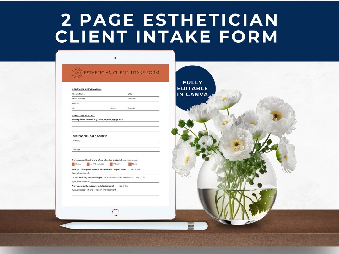 Esthetician Client Intake Form, Client Intake Form for Esthetician ...