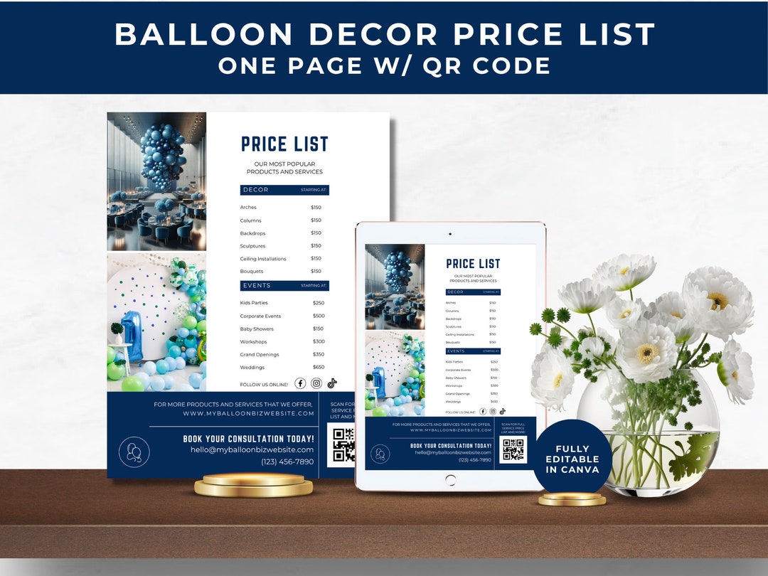 Balloon Decor Price List Template, Balloon Business Price List, Price ...