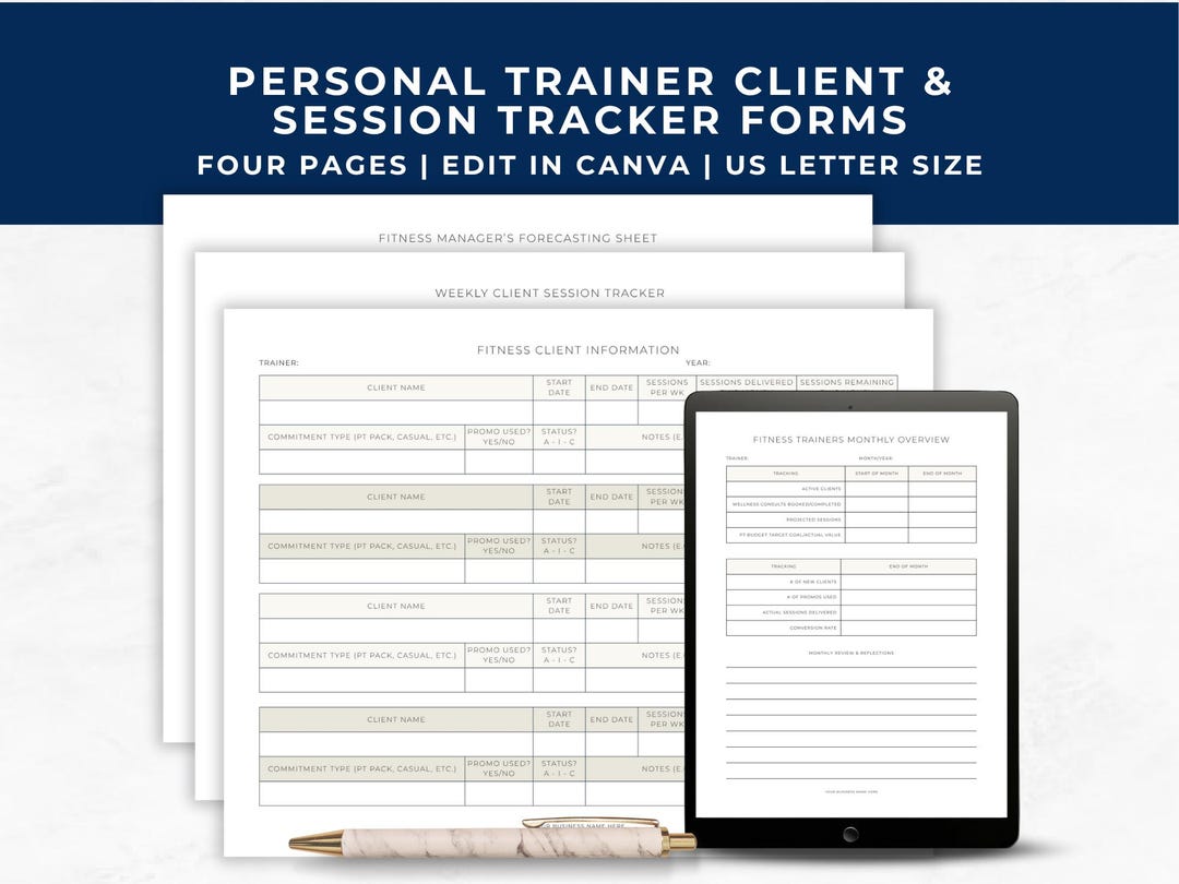 Personal Trainer Client & Session Tracker, PT Logbook, Printable ...