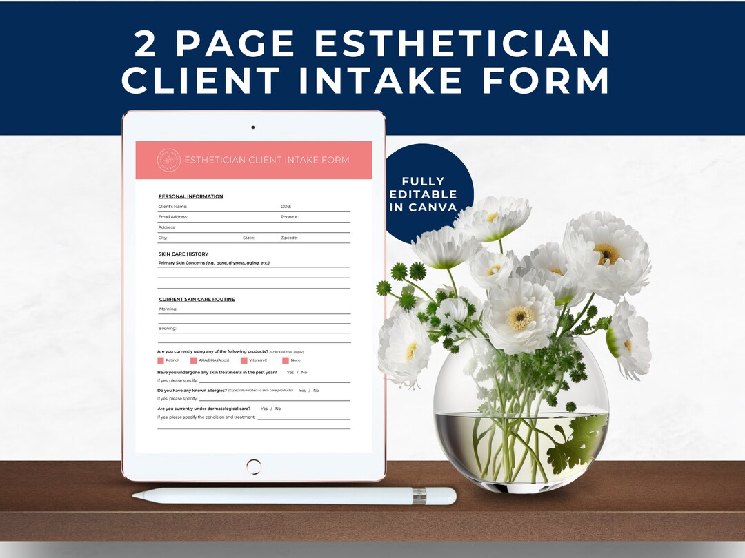 Esthetician Client Intake Form, Client Intake Form for Esthetician ...