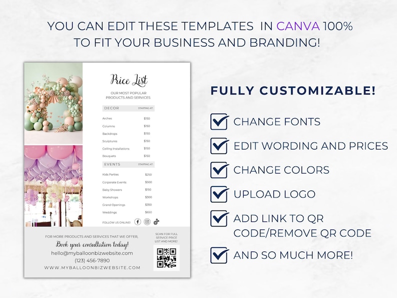 Balloon Decor Price List, Pricing Sheet, Rate Card, Flyer, Balloon ...