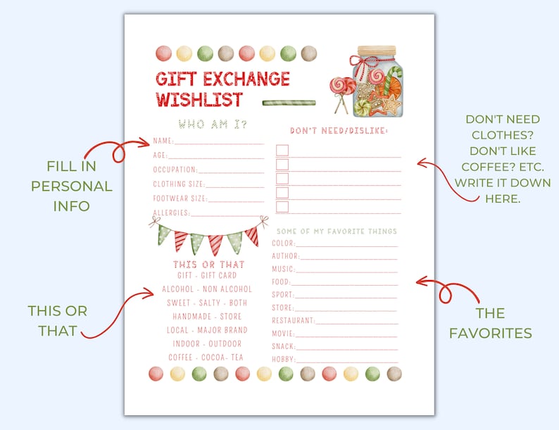 Printable Secret Santa Questionnaire, Office Party Gift Exchange ...